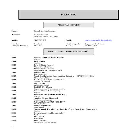 Daniel Snyman Resume | DOCX