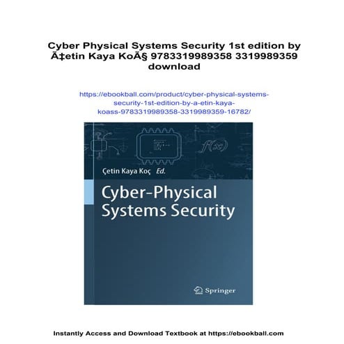 Cyber Physical Systems Security 1st edition by Ã‡etin Kaya KoÃ ...