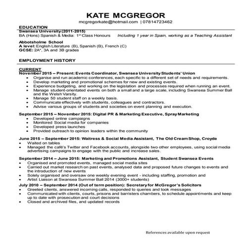 Kate McGregor CV | PDF