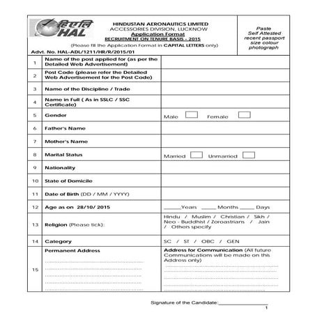application format - lko HAL 2015 | PDF