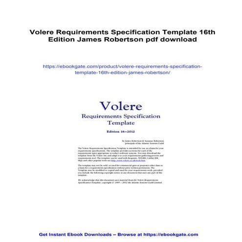 Volere Requirements Specification Template 16th Edition James Robertson ...