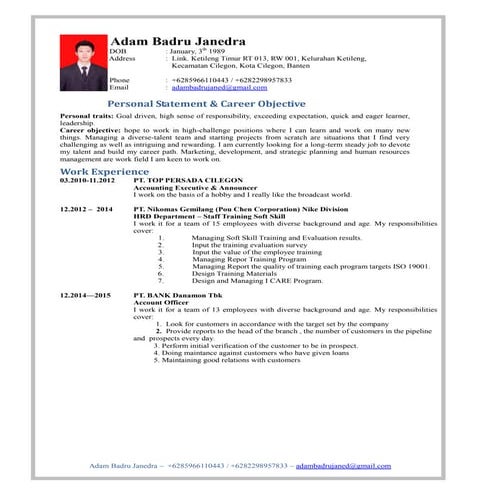 CV Adam Badru Janedra 2015 | PDF