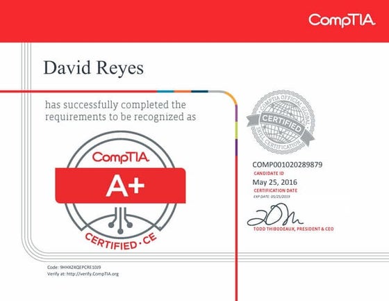 CompTIA A+ ce certificate_PMG-01.20.2016