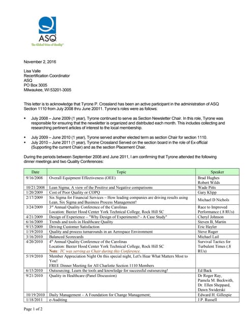 CQA letter #2 2014 - ASQ | PDF