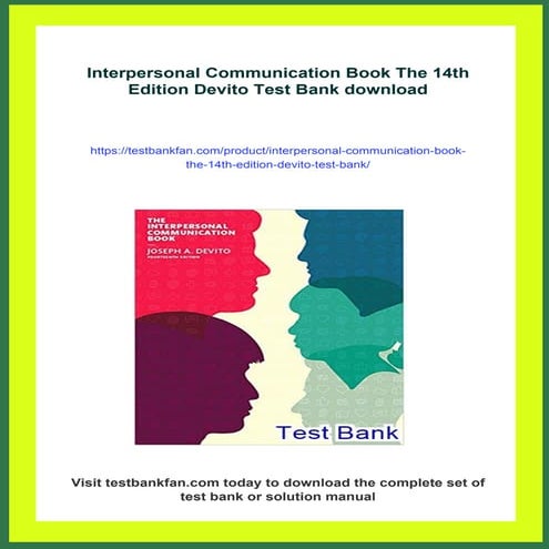 Interpersonal Communication Book The 14th Edition Devito Test Bank | PDF