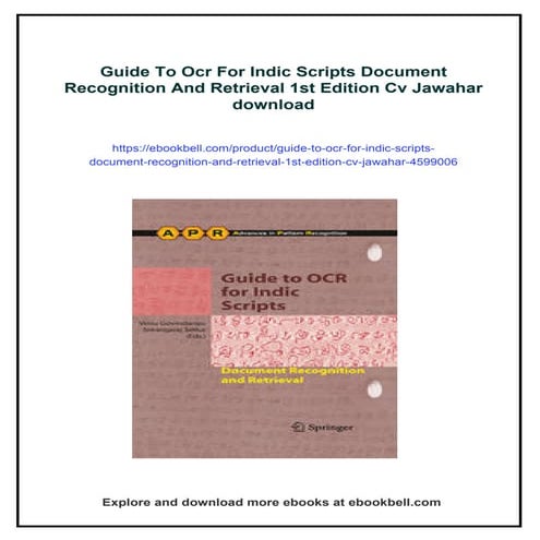 Guide To Ocr For Indic Scripts Document Recognition And Retrieval 1st Edition Cv Jawahar | PDF