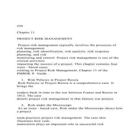 229Chapter 11 PROJECT RISK MANAGEMENT .docx