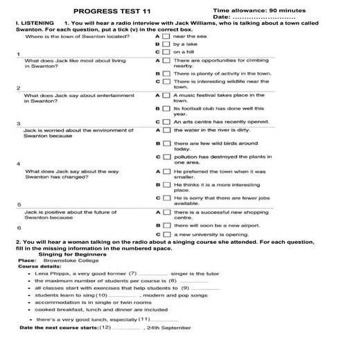 PROGRESS TEST 11 KET PRACTICE FOR SECONDARY | PDF