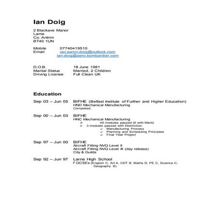 Ian Doig CV 2016 | DOCX