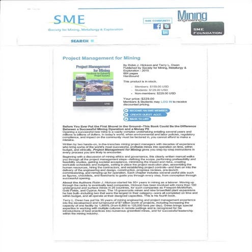 Project Management for Mining - SME Publication January 2015 | PDF ...