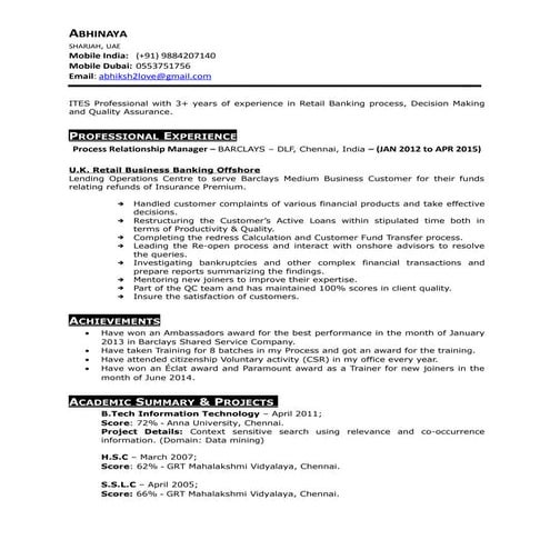 My resume banks | DOC