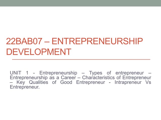 Introduction To Entrepreneurship | PPTX