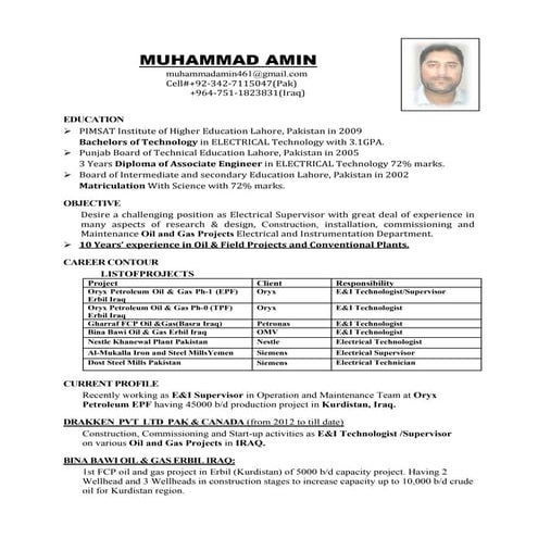 MUHAMMAD AMIN CV | PDF