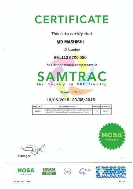 Introduction To Samtrac - Certificate | PDF