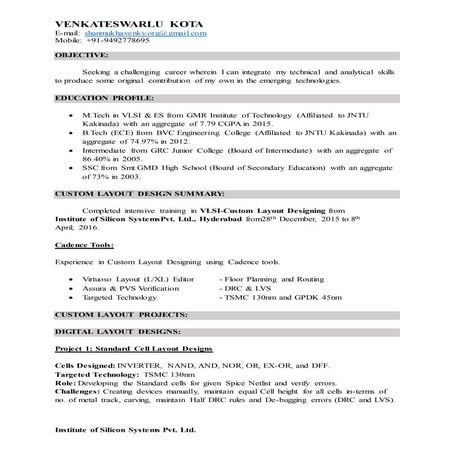 VLSI Fresher Resume | PDF