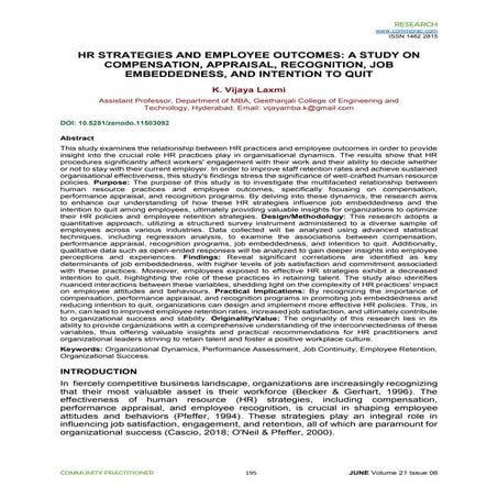 HR STRATEGIES AND EMPLOYEE OUTCOMES: A STUDY ON COMPENSATION, APPRAISAL ...