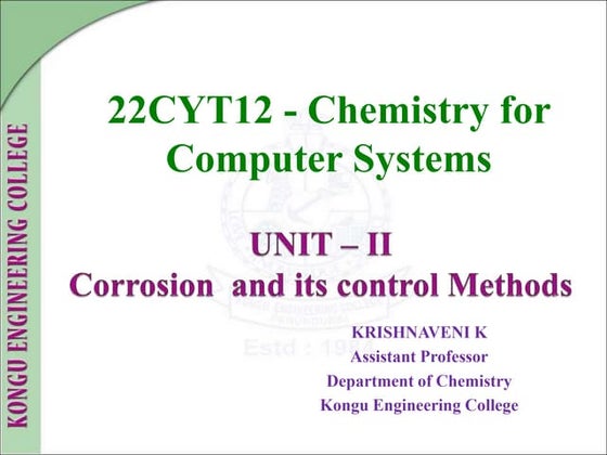ENGINEERING CHEMISTRY: Module 2-corrosion & its control - metal finishing | PDF