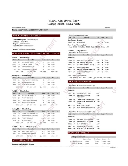 TU Unofficial Transcript | PDF