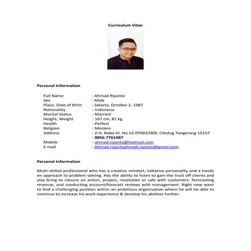 ahmad riyanto CV | PDF | IT and Internet Support | Internet