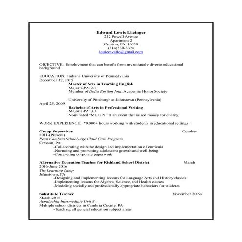 Edward Litzinger Resume UPDATED | RTF
