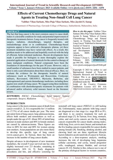 Effects Of Current Chemotherapy Drugs And Natural Agents In Treating Non Small Cell Lung Cancer