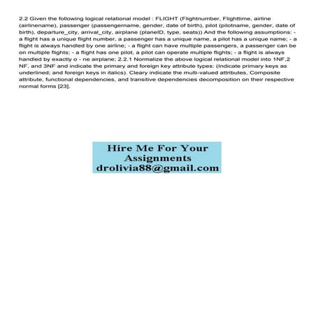 22 Given The Following Logical Relational Model Flight F Pdf