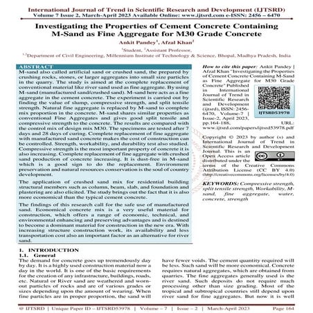 Investigating the Properties of Cement Concrete Containing M Sand as Fine Aggregate for M30 ...