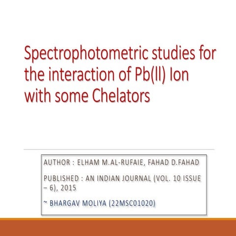 spectrophotometric studies for interaction of Pb(II) Ion with some ...