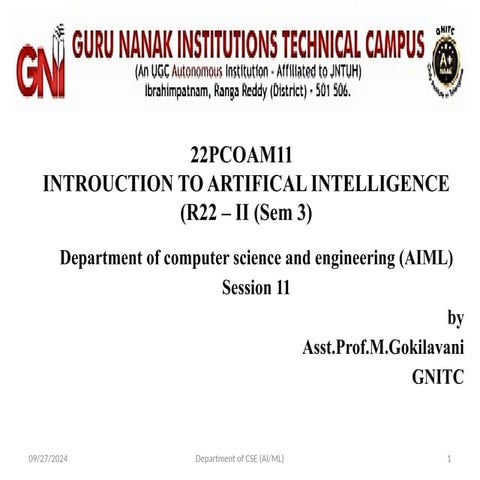 22PCOAM11 Unit 2: Session 11 Backtracking CSP's .pptx