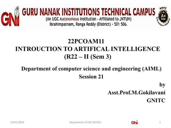 Ai3391 Artificial Intelligence Session 22 Cryptarithmetic Problempptx 
