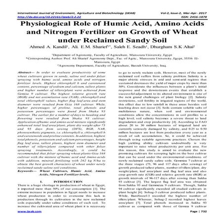 Physiological Role of Humic Acid, Amino Acids and Nitrogen Fertilizer ...