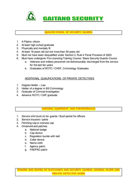 Common Security Guard/Police call signs | DOCX