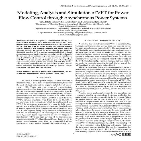 Modeling, Analysis and Simulation of VFT for Power Flow Control through ...