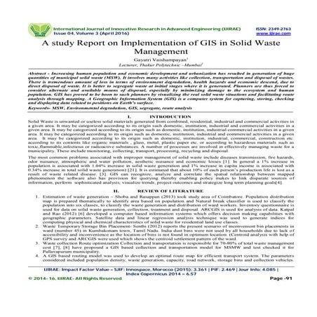 A study Report on Implementation of GIS in Solid Waste Management | PDF