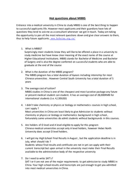 22. hot questions about mbbs | DOCX | Undergraduate Education | College ...