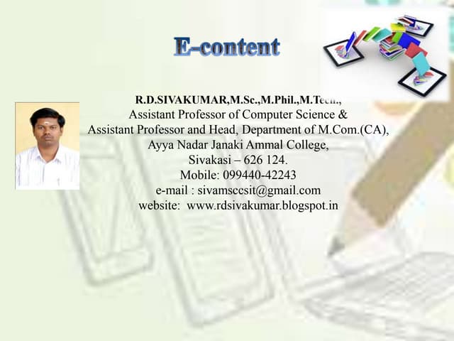 Introduction to E-learning - R.D.Sivakumar | PPTX