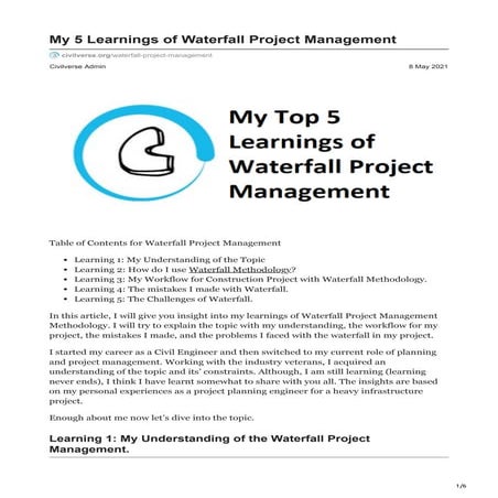 My 5 Learnings of Waterfall Project Management | PDF