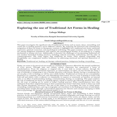 Exploring the use of Traditional Art Forms in Healing (www.kiu.ac.ug) | PDF