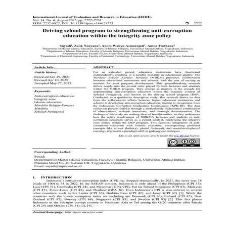 Driving school program to strengthening anti-corruption education ...