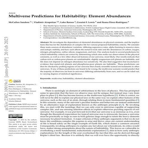 Multiverse Predictions for Habitability: Element Abundances | PDF