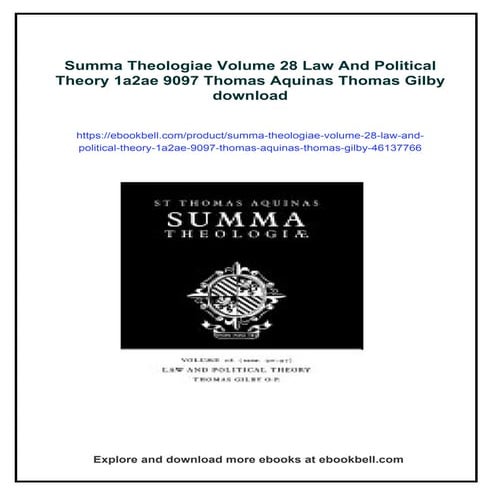 Summa Theologiae Volume 28 Law And Political Theory 1a2ae 9097 Thomas ...