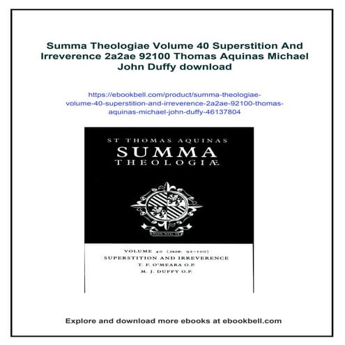 Summa Theologiae Volume 40 Superstition And Irreverence 2a2ae 92100 Thomas Aquinas Michael John ...