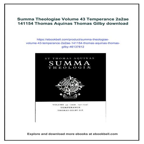 Summa Theologiae Volume 43 Temperance 2a2ae 141154 Thomas Aquinas ...