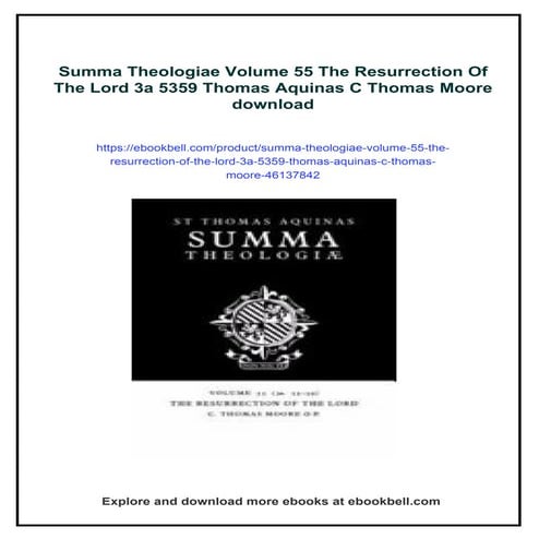Summa Theologiae Volume 55 The Resurrection Of The Lord 3a 5359 Thomas ...