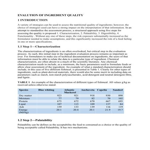 EVALUATION OF INGREDIENT QUALITY. Fish and shellfish nutrition | DOCX
