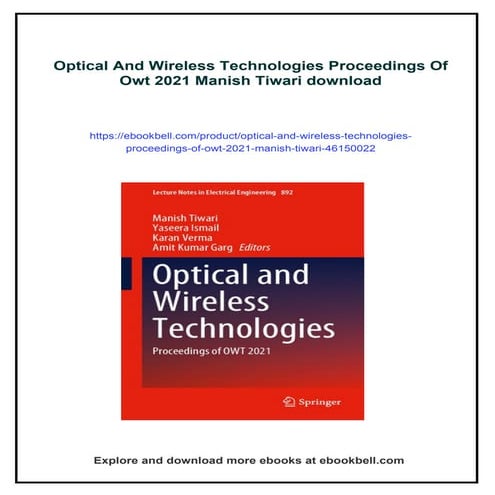 Optical And Wireless Technologies Proceedings Of Owt 2021 Manish Tiwari | PDF
