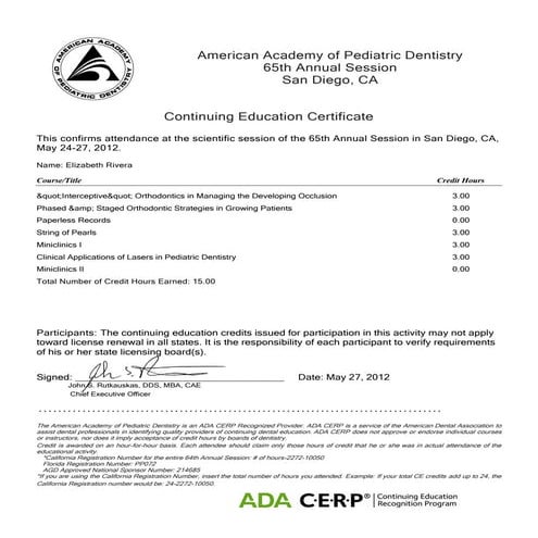 Certificate 2012 AAPD | PDF