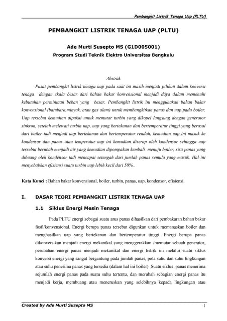 Pembangkit Listrik Tenaga Uap (PLTU) | PPTX