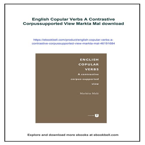 English Copular Verbs A Contrastive Corpussupported View Markta Mal | PDF