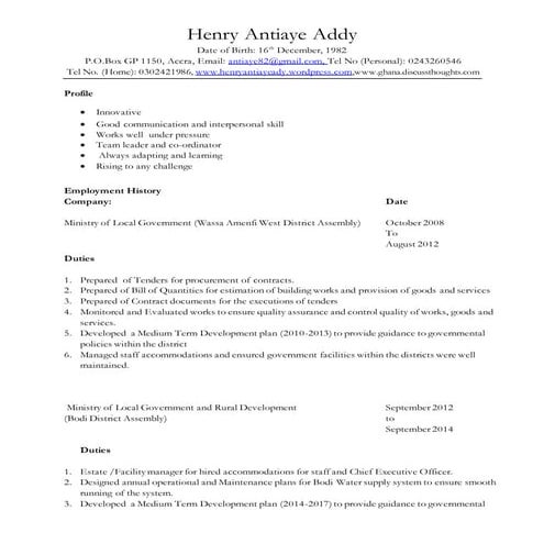 Henry Antiaye Addy CV | DOCX